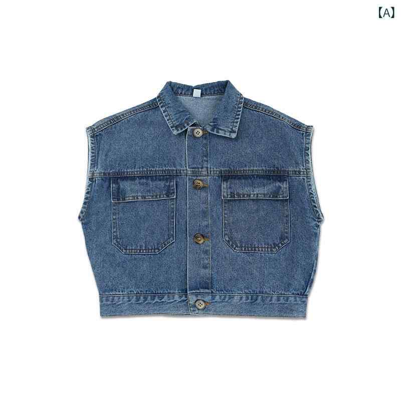 ベスト キッズ 男の子 春秋 子供用 ノースリーブ ポロ襟 襟付き デニム ベスト かっこいい 子供服