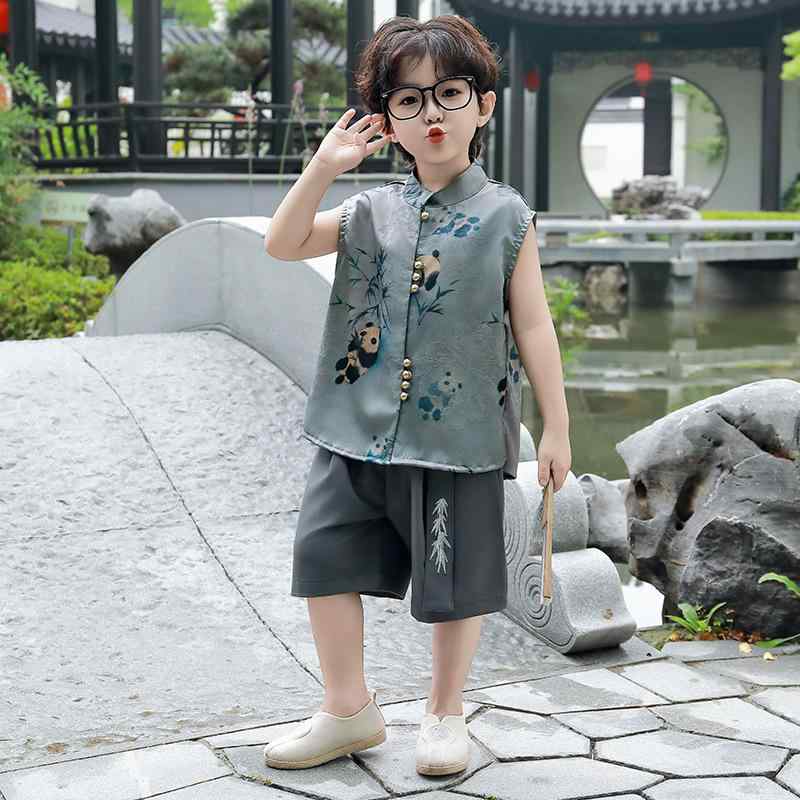 タンクトップ キッズ 男の子 子供 漢服 夏服 セットアップ かわいい おしゃれ ノースリーブ トップス パンツ 上下セット 小学生 幼稚園 保育園 普段着