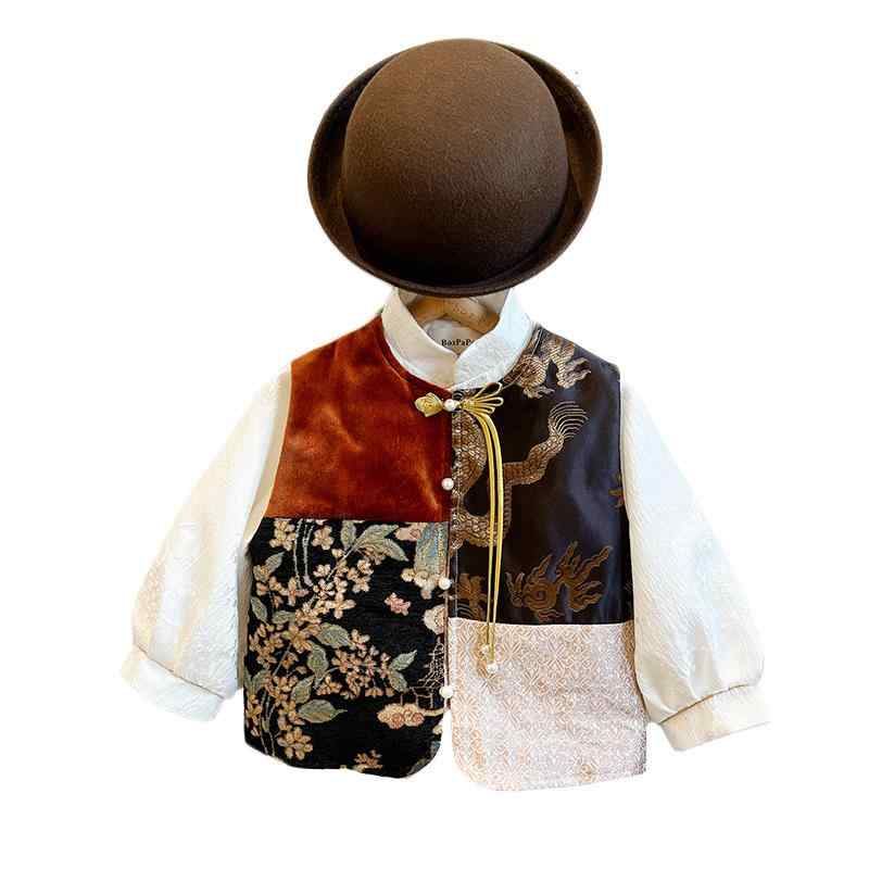ベスト キッズ 男の子 春秋 刺繍 中華風 ドラゴン 龍 スナップボタン チョッキ 子供 ベビー服 重ね着 おしゃれ