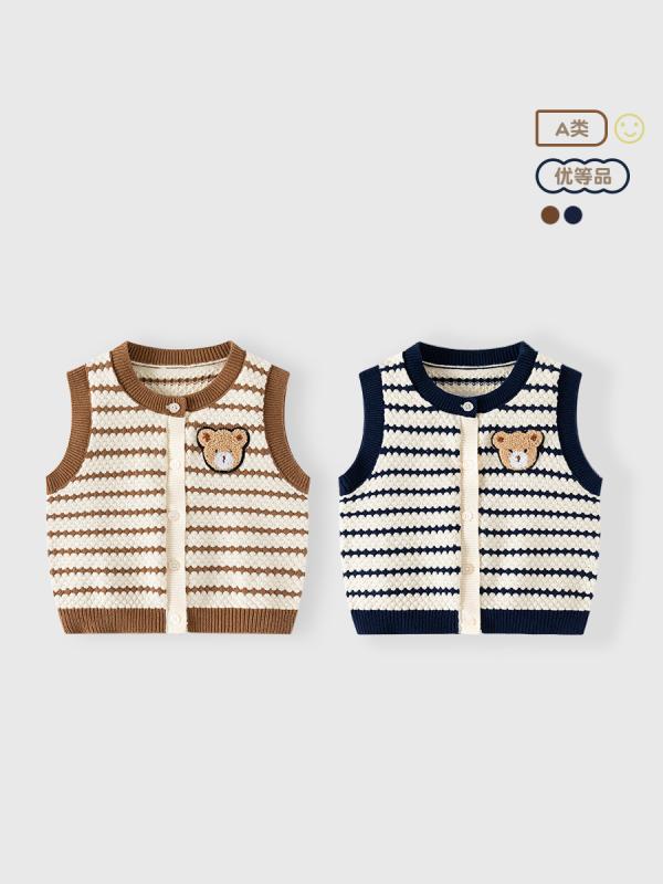 2ベスト 子供服 男の子 ストライプ クマ柄 韓国 秋 A類 ニット ベビー ベスト