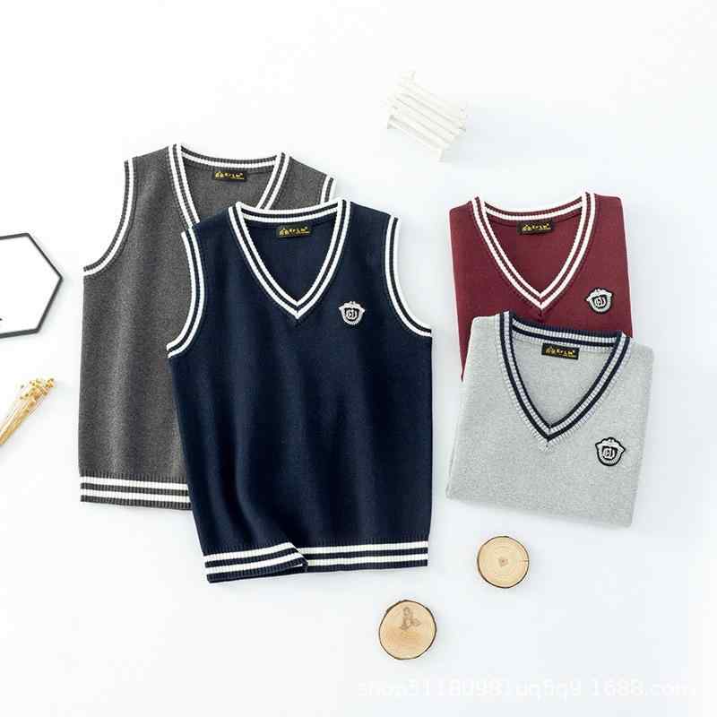ニットベスト キッズ 子供 Vネック コットン 綿 小学生 スクールベスト 男の子用 春秋