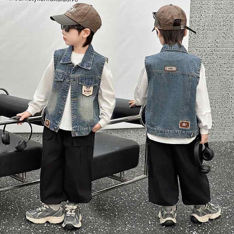 ベスト キッズ 子供服 男の子 デニム 春秋 秋物 アウター おしゃれ 秋服