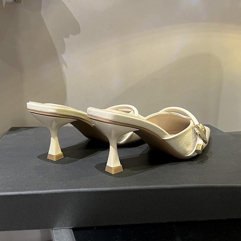 2サンダル レディース 春夏 ポインテッドトゥ ストラップ チャンキーヒール ミュール 歩きやすい 普段使い コンフォート