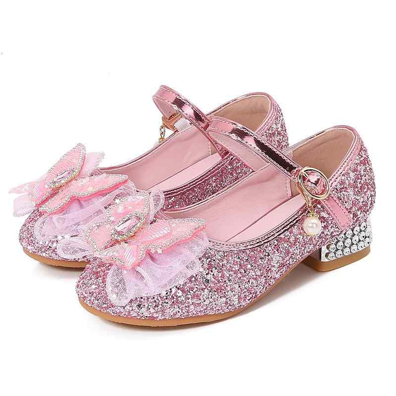 2靴 キッズ 女の子 春秋 高めヒール プリンセス シューズ スパンコール レザー かわいい 子供 中童 ガールズ キラキラ 発表会 結婚式