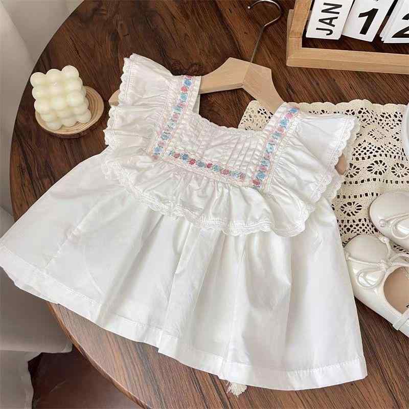 シャツ キッズ 女の子 夏服 背心 かわいい 子供 個性 刺繡 花柄 レース 花 襟 娃娃