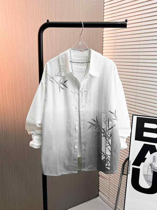 シャツ キッズ 春秋 長袖シャツ レトロ 水墨 染め 綿 中童 大童 男の子 子供用 アウター・適用性別: 男・スタイル: カジュアル・ネックライン: 翻領・面料工芸: 柔軟処理・袖丈: 長袖・・適合シーズン: 春.秋・要素: プリント・主...