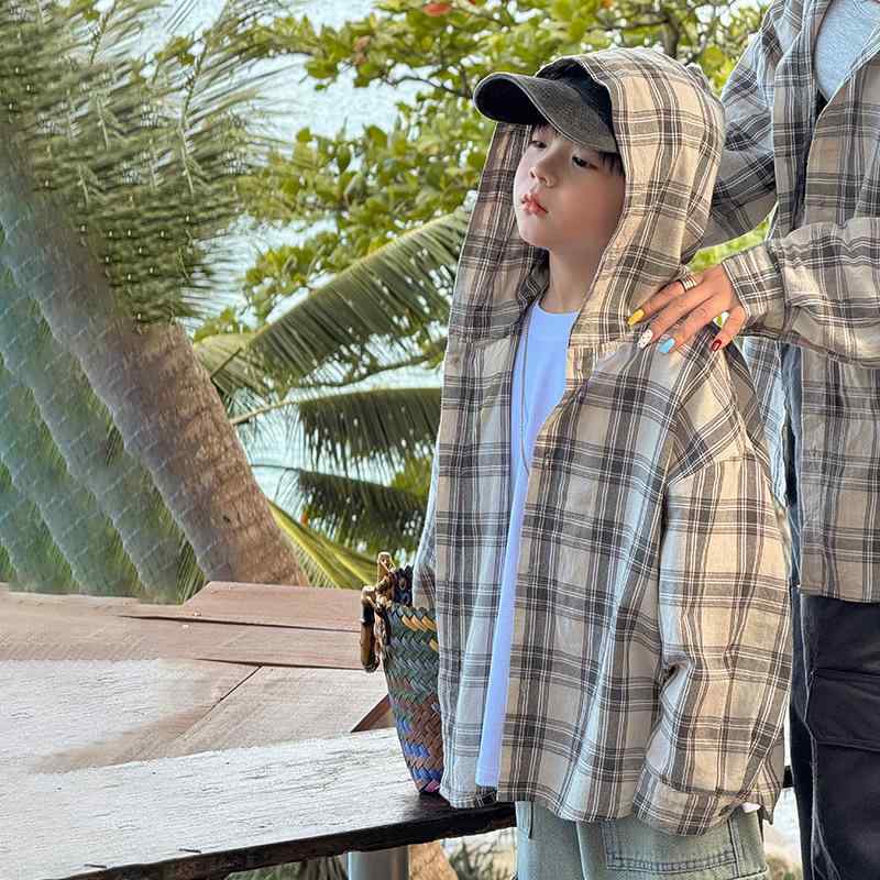 シャツ キッズ 男の子 秋 チェック柄 フード付き カジュアル アウター 長袖 トップス 子供 大童 春秋