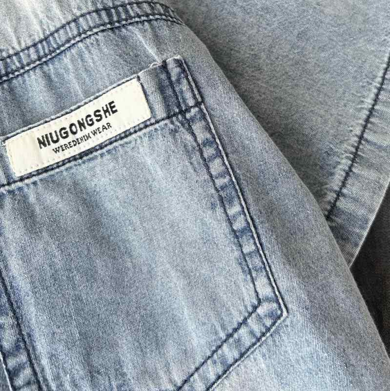 シャツ キッズ 子供 水洗い 柔らか デニム 半袖 トップス レトロ・適用性別: 男・適合年齢: 中小童(3~8歳，100~140cm)・スタイル: 韩版・ネックライン: 翻领・生地加工: 柔软处理・袖丈: 短袖・柄: 纯色・要素: 欧美・...