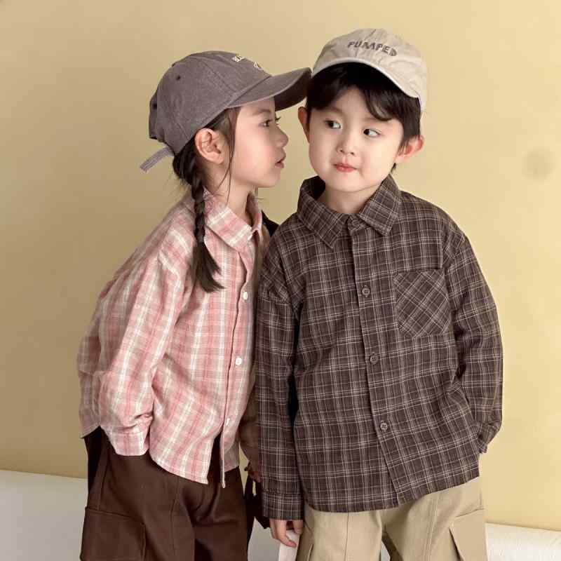 2シャツ キッズ 長袖 格子柄 綿 女の子 男の子 秋 春 トップス ベビー 子供服 かわいい 普段使い