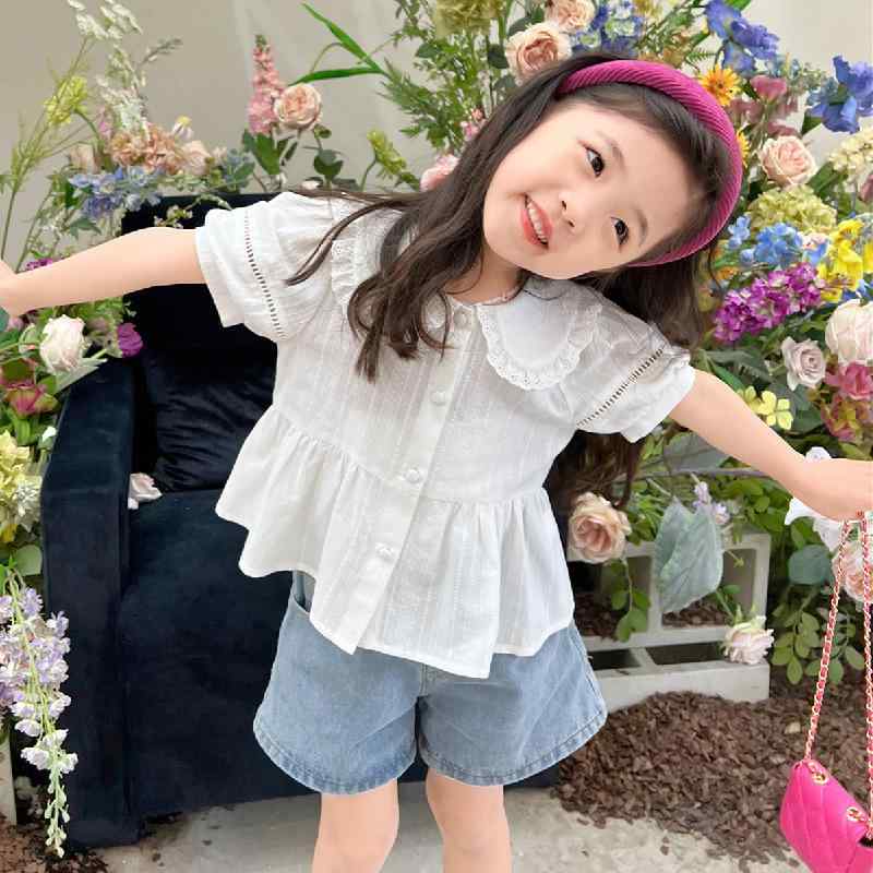 シャツ キッズ 子供服 女の子 夏服 半袖 トップス ブラウス かわいい 韓国 おしゃれ 綿 通学 普段着・性別: 女・対象年齢: 中大童(8歳以上.140cm以上)・スタイル: スイート・ネックライン: -・袖丈: 半袖・柄: 無地・素材...