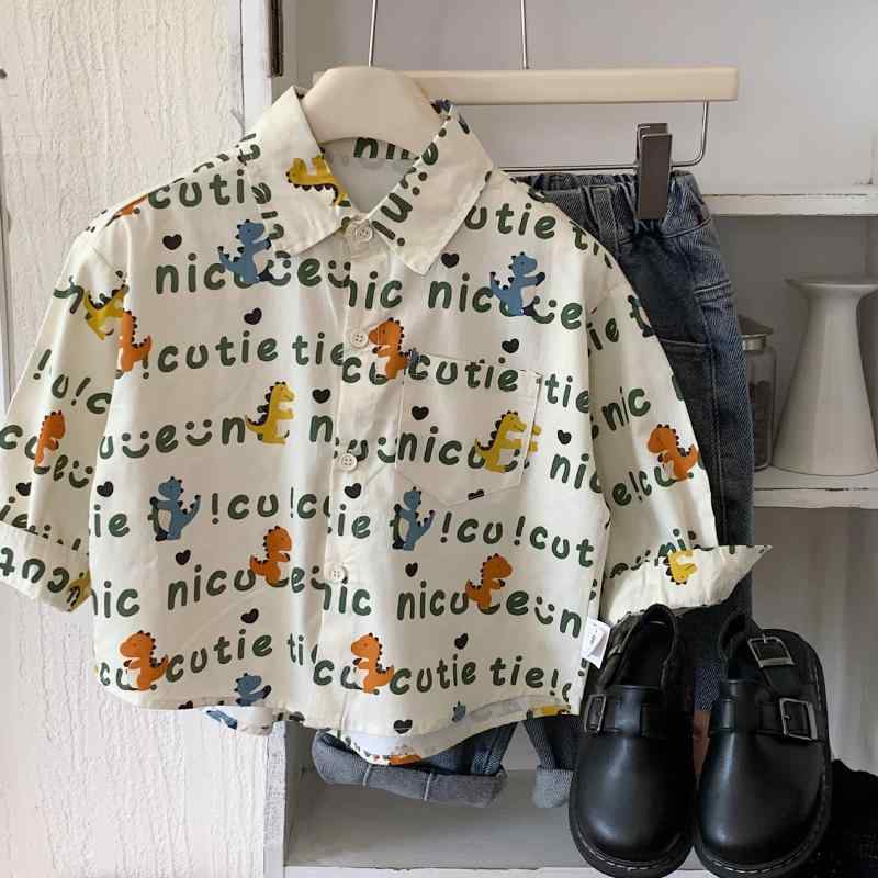シャツ キッズ 男の子 子供服 トップス 長袖 カットソー かわいい カートゥーン 小恐竜 薄手 春秋 普段着 おしゃれ