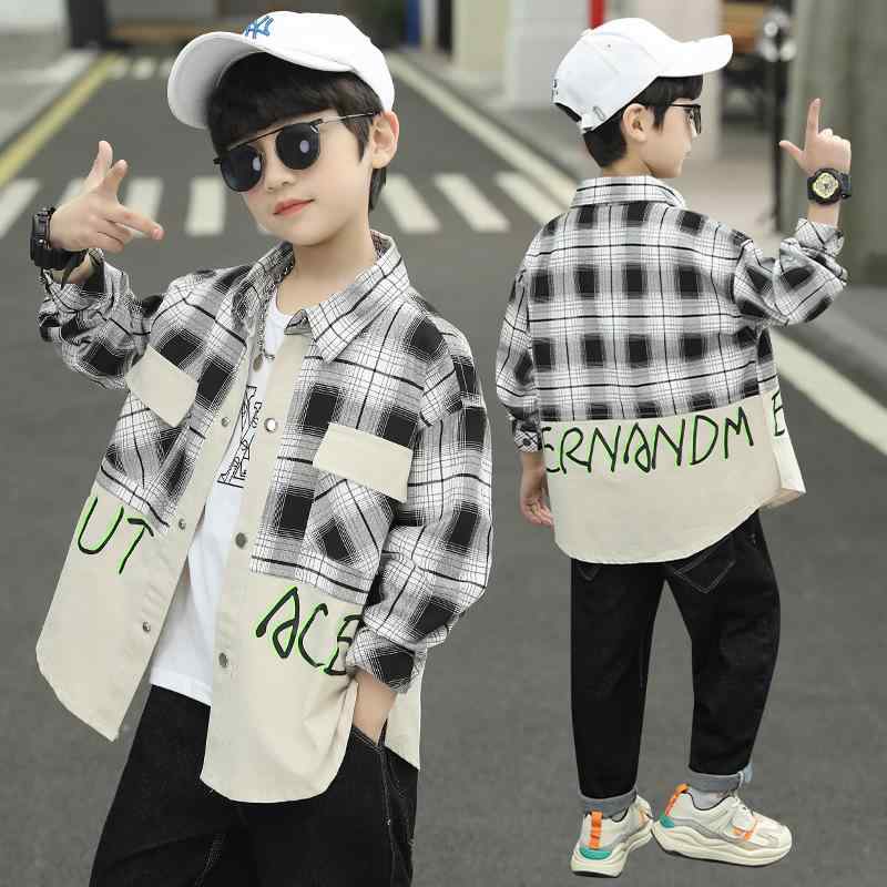 シャツ キッズ 子供 春秋 長袖 格子柄 シャツ アウター・適用性別: 男・スタイル: 韩版・ネックライン: 襟付き・袖丈: 長袖・柄: 格子・主な素材: 綿・主な素材の情報を削除してください。→ 成分含有量: 80%・色: 米白068款棉...