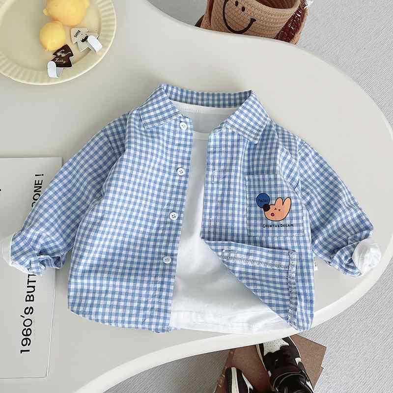 シャツ キッズ 男の子 子供服 長袖 トップス カートーン チェック柄 春夏 秋冬・性別: 男女兼用・対象年齢: 婴幼童(1~3歳，80~100cm)・スタイル: 韩版・袖丈: 長袖・主な素材: 綿95%・等級: A類・製品カテゴリ: 童襯衫