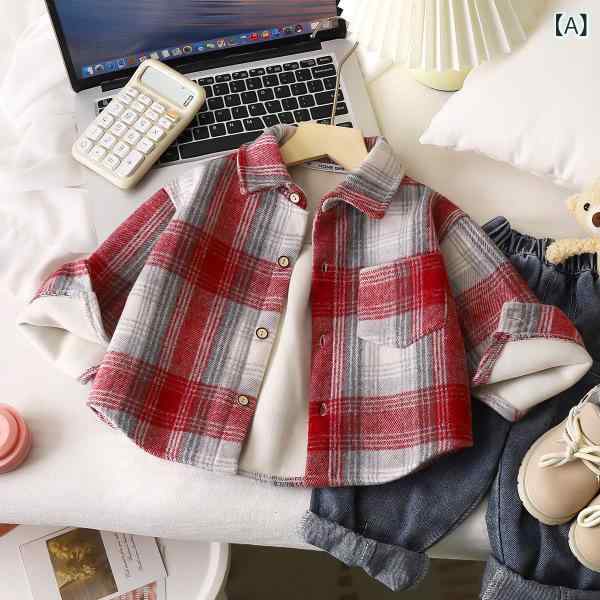 シャツ キッズ 子供服 裏起毛 格子柄 アウター トップス 防寒 暖かい 一体型 フリース シャツ 秋冬・性別: 男女兼用・対象年齢: 中小童(3~8歳, 100~140cm)・スタイル: カジュアル・ネックライン: スーツカラー・生地加工...
