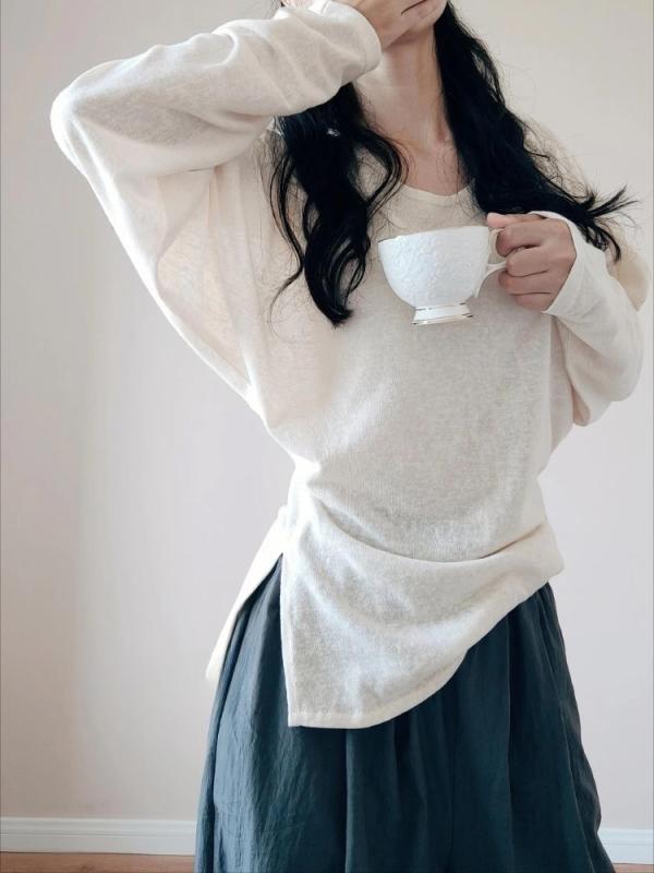 Tシャツ レディース 白色 不規則 長袖 トップス 春秋 きれいめ おしゃれ かわいい チュニック