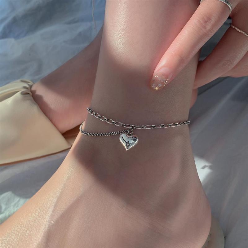 アンクレット レディース ファッション 小さめ ハート シルバー 925 レトロ かわいい おしゃれ 人気 シンプル デザイン アクセサリー ジュエリー 普段使い