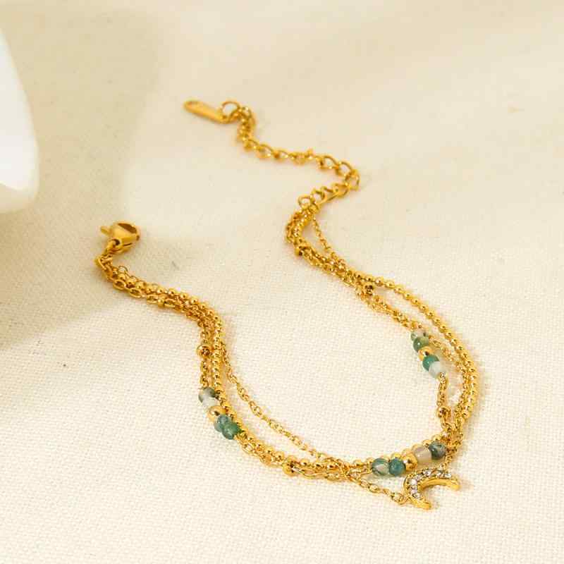 2アクセサリー レディース 月モチーフ ジルコニア 多層 アンクレット 電気メッキ加工 18K ステンレス ラッキーアイテム かわいい おしゃれ