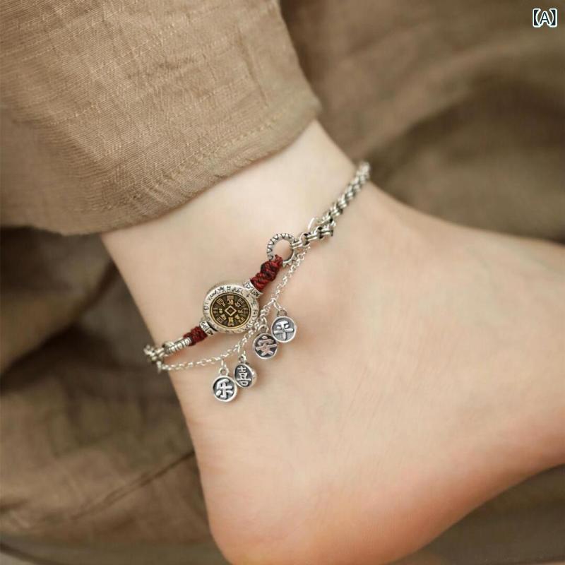 ブレスレット レディース 高級感 高見え エスニック レトロ 喜怒哀楽 山鬼 プレート アンクレット おしゃれ かわいい 高見え 足飾り アクセサリー・素材: 合金・種類: 脚链・スタイル: 女式・造型: 几何型・カラー: 山鬼牌脚链・製品...