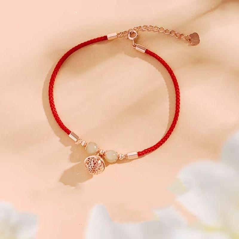 アンクレット レディース 和田玉風 鈴付き レッド ロープ チェーン かわいい ラッキーアイテム