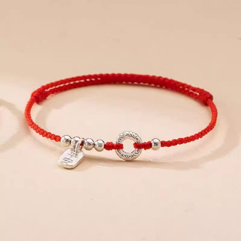 ブレスレット レディース 手編み 細身 幸運 ペア お守り アンクレット 平安扣 かわいい ラッキーアイテム・素材: 线绳・スタイル: 男女通用・造型: 菱形・カラー: 平安红【手链】, 喜乐红【手链】, 平安红【脚链】, 喜乐红【脚链】・...