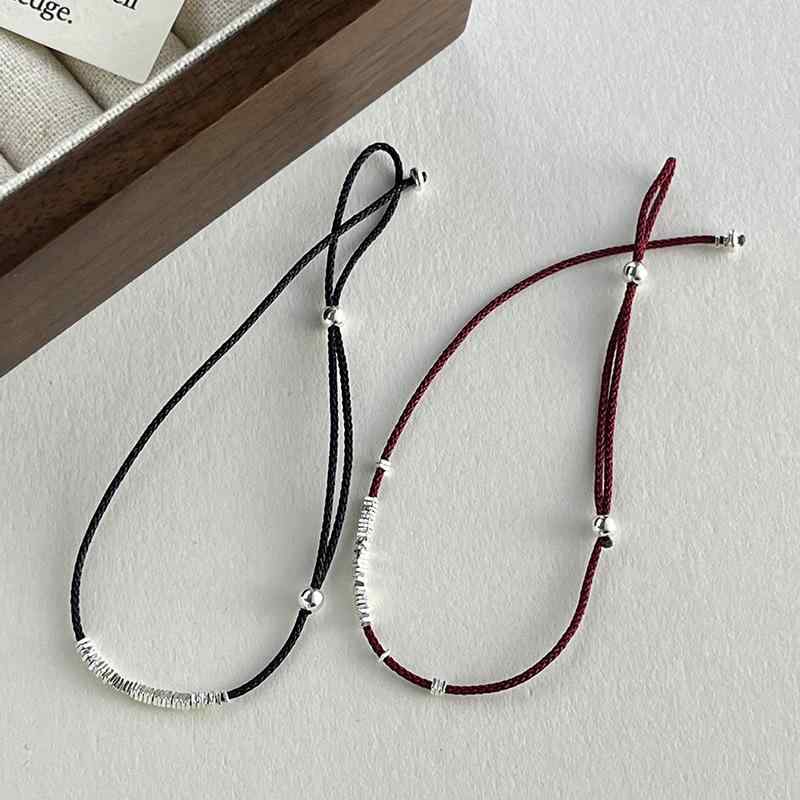 シルバー レディース アンクレット 新中式 デザイン 手編み レッド ブラック ロープ 足首 チェーン 普段使い・種類: 脚鏈・スタイル: 女式・造型: 碎银子・素材: 銀・色: 素銀色（黒紐）、素銀色（赤紐）・純度: 925銀