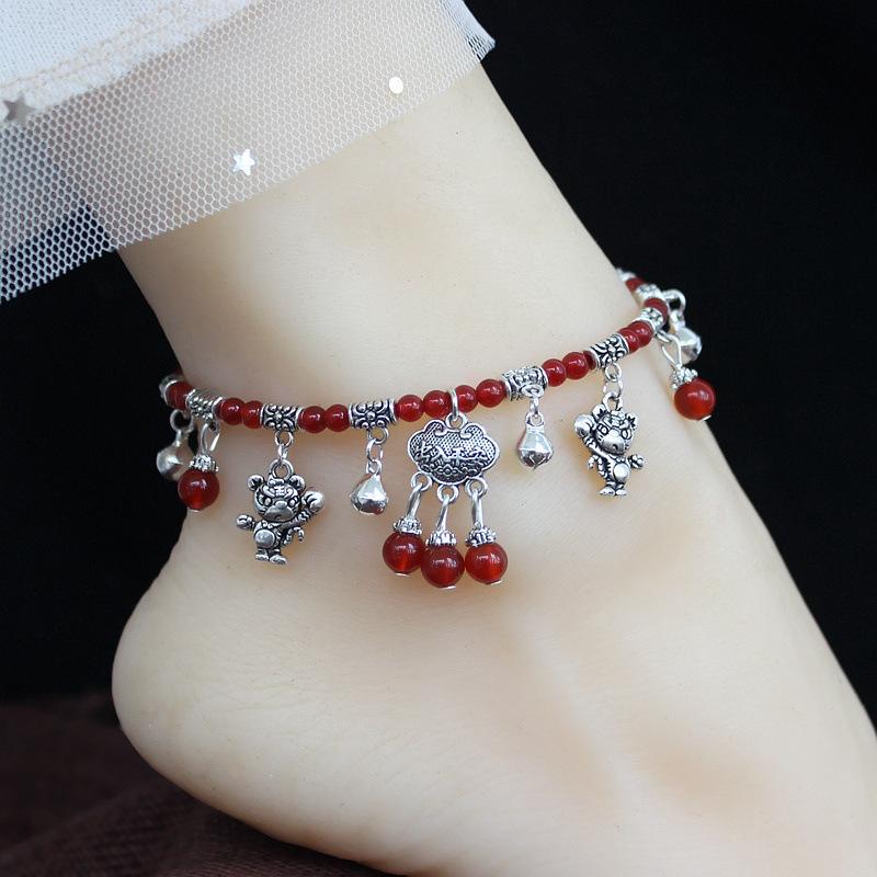 ブレスレット レディース レッドアゲート レッドコード 鈴付き 干支 ラッキーアイテム