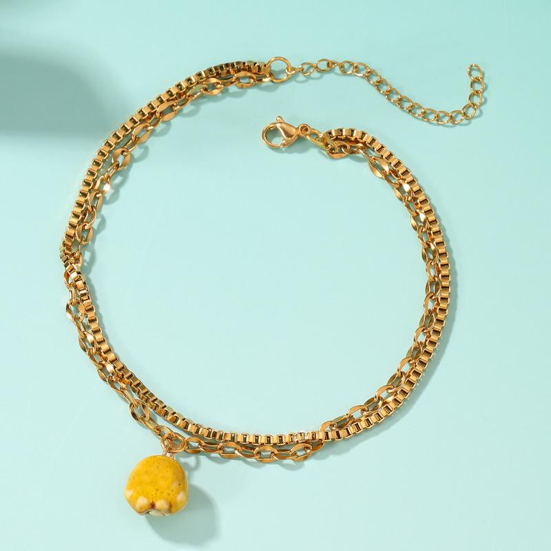 アンクレット レディース ファッション かわいい イエロー ジルコニア ストーン デザイン 電気メッキ加工 普段使い