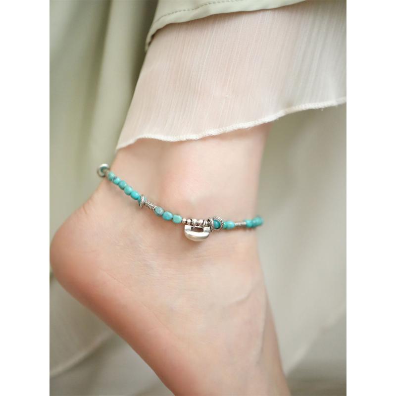 アンクレット レディース 小さめ ターコイズ風 シルバー カラー 竹 モチーフ デザイン かわいい おしゃれ アクセサリー