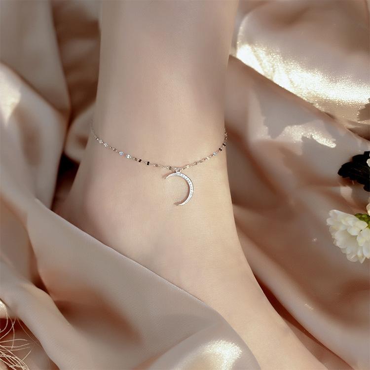 アンクレット レディース s925 シルバー ジルコニア 月 モチーフ 小さめ 韓国 ファッション アクセサリー 冷淡風 シンプル
