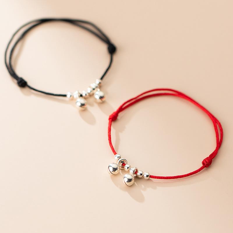 アンクレット レディース シルバー925 銀珠 鈴付き 赤紐 手編み DIY アクセサリー かわいい 上品 きれいめ カジュアル・素材: 銀・種類: 脚链・スタイル: 女式・造型: その他・カラー: 赤紐脚链, 黒紐脚链・流行元素: 民族・...
