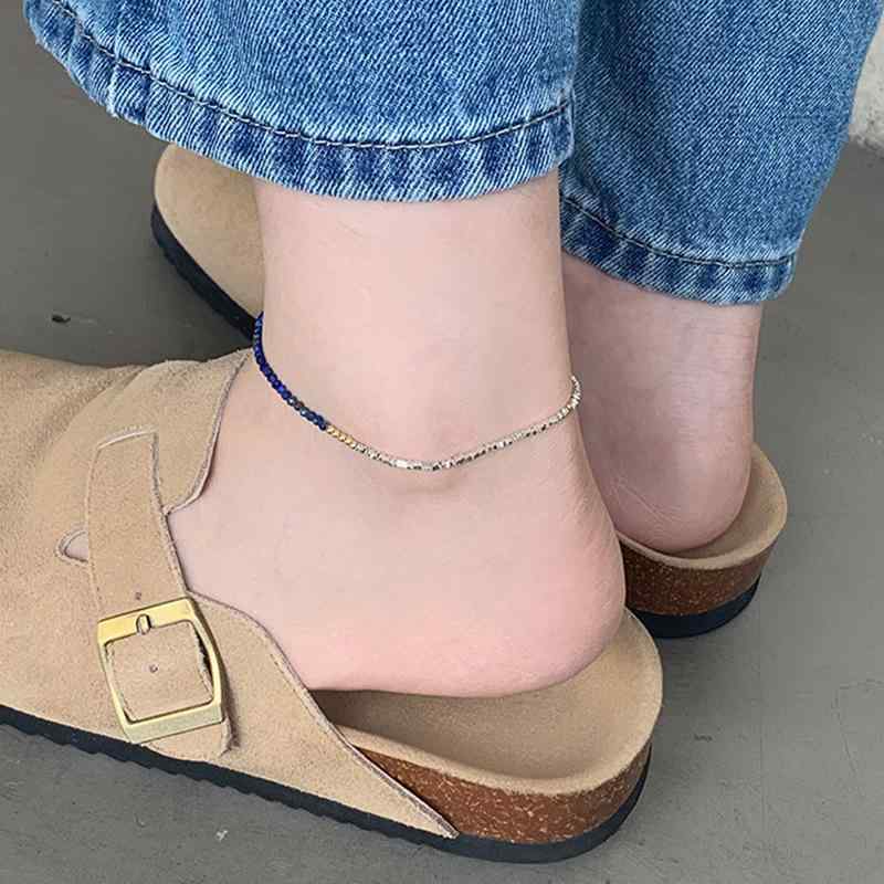 アンクレット レディース シルバー925 ブルー クリスタル ファッション 学生 ガールズ おしゃれ かわいい 丸玉 ビーズ 切り替え アクセサリー