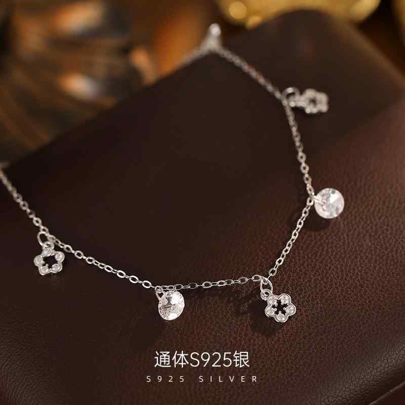 アンクレット レディース シルバー925 小花 ジルコニア タッセル 足チェーン 高見え かわいい おしゃれ 韓国風 アレルギー対応 デイリーユース お出かけ