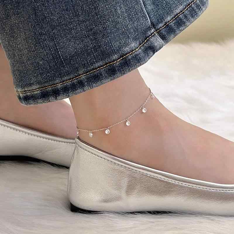 アンクレット レディース S925 シルバー ジルコニア 細身 足首チェーン アクセサリー 百合の紋章モチーフ 上品 エレガント 高見え デイリーユース