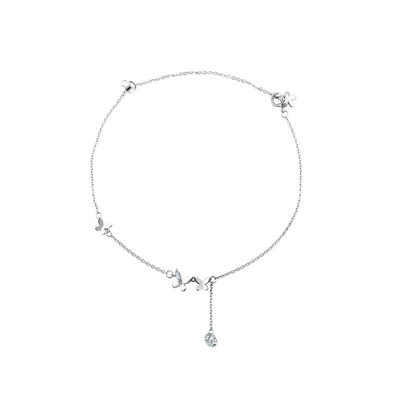 アンクレット レディース シルバー925 バタフライ 蝶 ジルコニア 2連 二連 小さめ 小ぶり 韓国風 エレガント 上品 かわいい 大人 おしゃれ