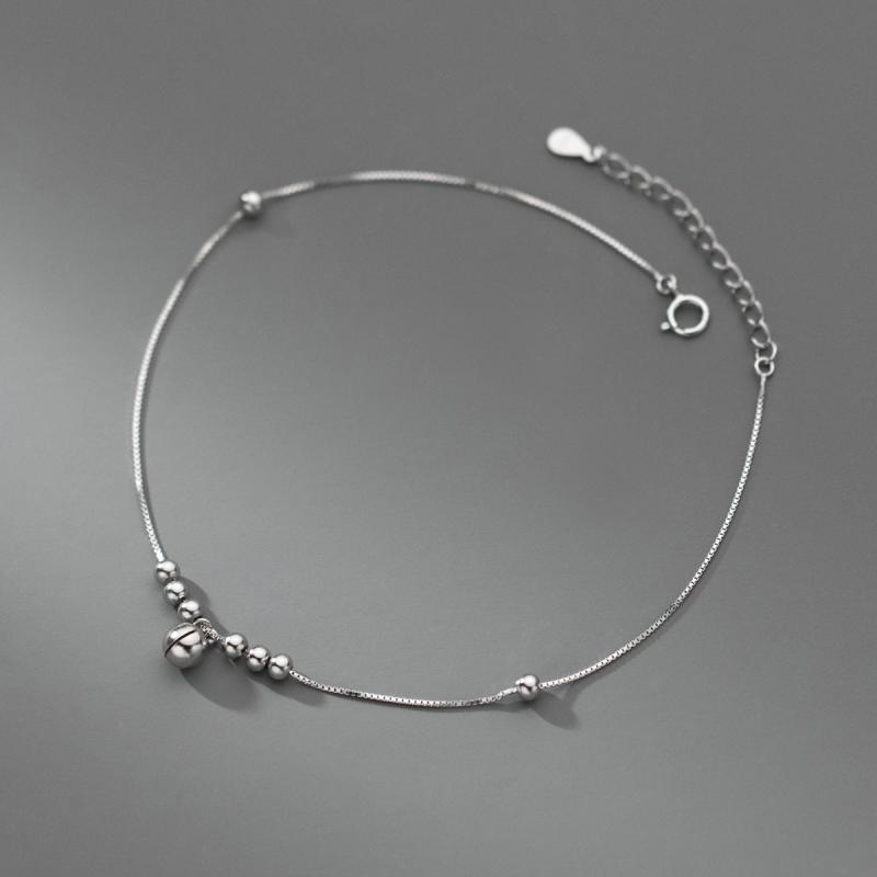 アンクレット レディース s925 シルバー 韓国風 シンプル 光沢 ビーズ 鈴付き 小さめ 幾何学模様 女性用 アクセサリー