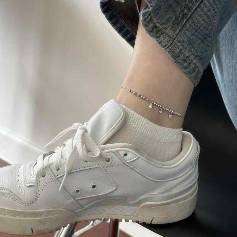 アンクレット レディース シルバー925 不規則 丸玉 ジルコニア シンプル デザイン 学生 ガールフレンド 親友 アクセサリー