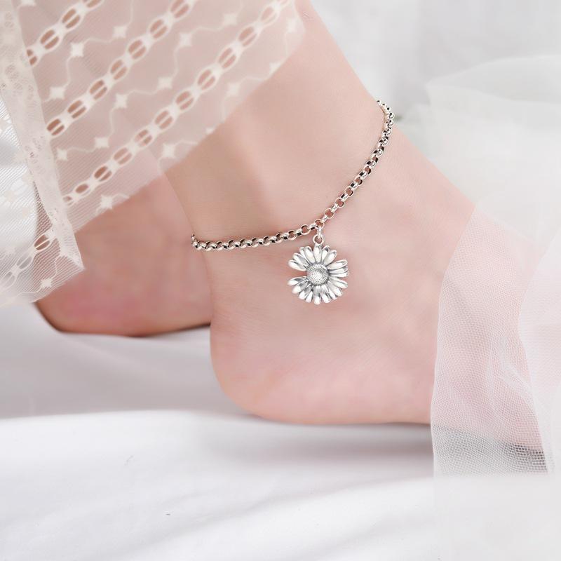 アンクレット レディース 韓国風 シルバー925 雛菊 デイジー レトロ ファッション アクセサリー ジュエリー 百合 アレルギー対応 かわいい おしゃれ