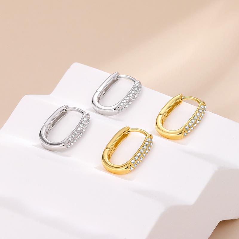 ピアス レディース シルバー925 ジルコニア U字型 イヤリング 小さめ 電気メッキ加工 高級感 18K 大人かわいい