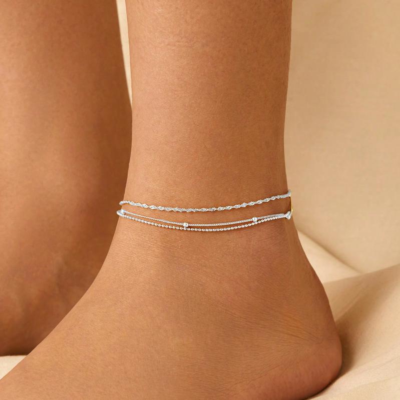 アンクレット レディース 925 シルバー 三連 パール ビーズ チェーン 編み込み 小さめ 上品