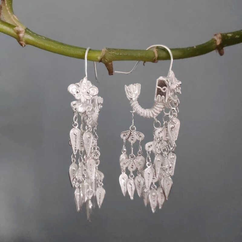 ピアス レディース エスニック風 シルバー925 銀針 タッセル 揺れる ドラゴン 高級感 旅行 かわいい