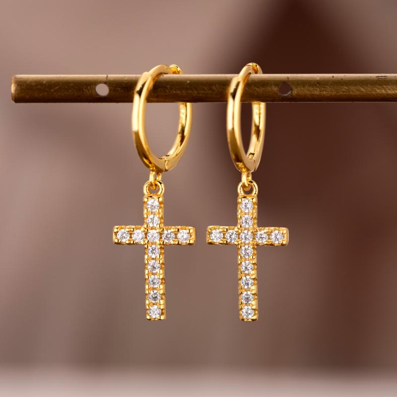 ピアス レディース シルバー925 十字形 ジルコニア 光面 電気メッキ加工 外贸 イヤリング アクセサリー