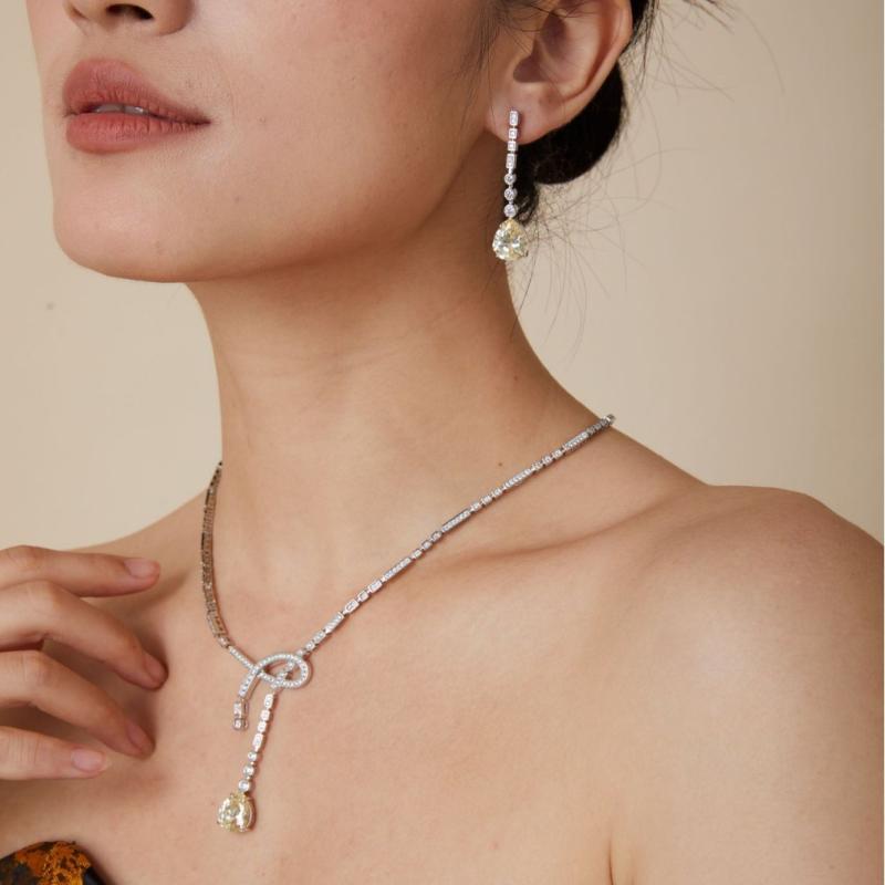 2ネックレス &amp; イヤリング レディース ゴールド ジルコニア しずく型 個性的 シンプル 揺れる タッセル