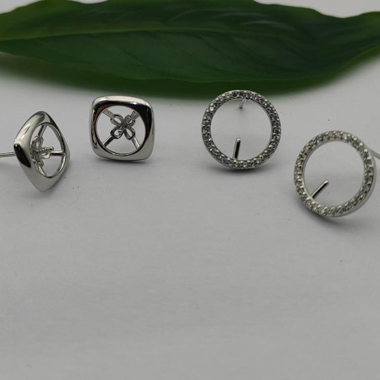 ピアス レディース S925 シルバー ジルコニア パール DIY イヤリング アクセサリー・素材: 925銀・処理技術: 電気メッキ・造型: 幾何学型・カラー: 方形パール空托耳飾り, 円形パール空托耳飾り・流行要素: 円形, 四辺形・ス...