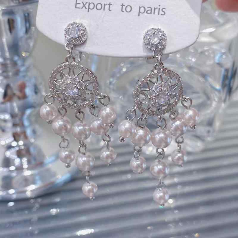 ピアス レディース ジルコニア 羅針盤 パール タッセル ファッション かわいい 小さめ デザイン 電気メッキ加工 イヤリング