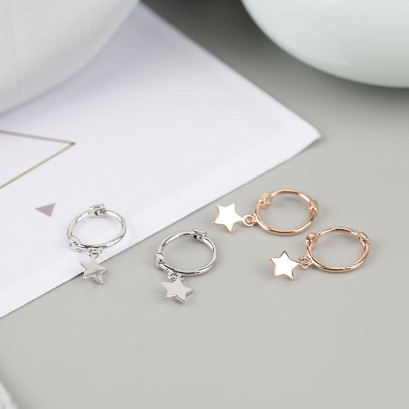 ピアス レディース S925 シルバー 五芒星 スター イヤリング フープ かわいい 小さめ シンプル 小振り 韓国風 アクセサリー
