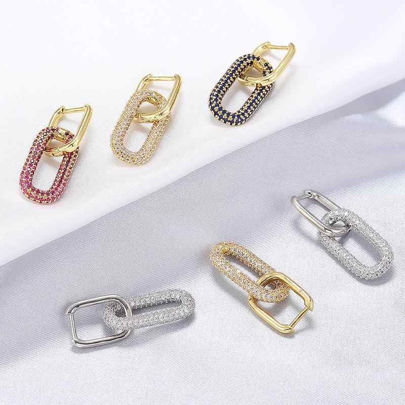 イヤリング レディース イヤリング ジルコニア ダブル長方形 電気メッキ加工 銅製 アクセサリー ジュエリー プレゼント ギフト かわいい