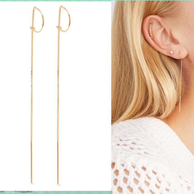 イヤリング レディース S925 シルバー ロング チェーン タッセル 幾何学模様 シンプル 揺れる かわいい アクセサリー ジュエリー ピアス風