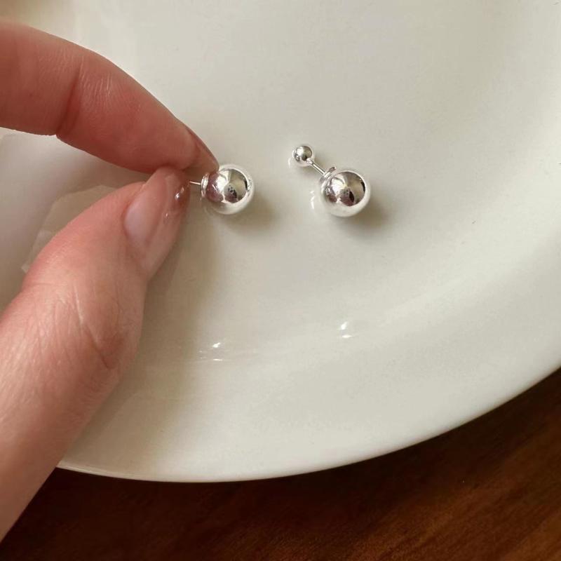 ピアス レディース シルバー925 韓国 ファッション ダブルボール 両耳用 アレルギー対応 後ろキャッチ スタッドピアス シンプル かわいい