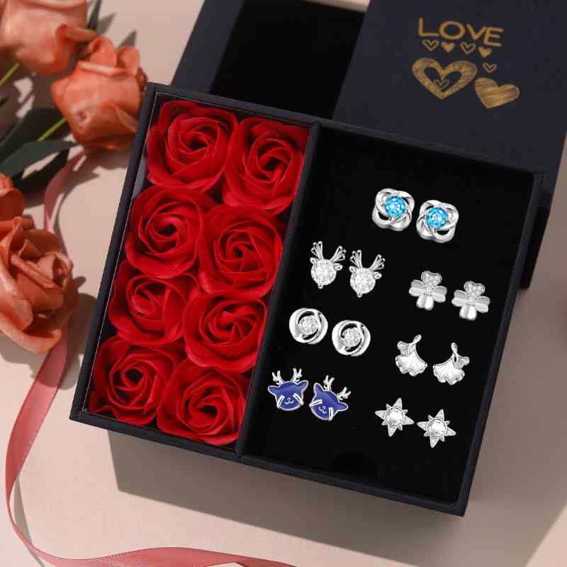 ピアス レディース かわいい ダブル ハート 抽出し式 ギフトボックス 四つ葉 クローバー イヤリング セット 誕生日 プレゼント・素材: 銅・処理: 電気メッキ・造型: 花卉、葉・カラー: 貝殻一周耳飾り【双心引き出しギフトボックス】・流...