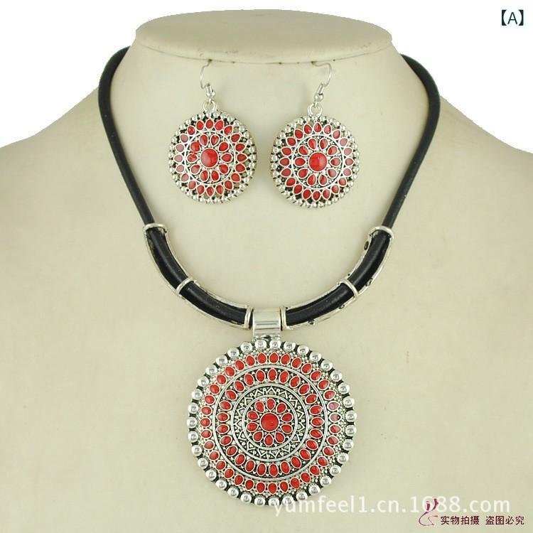 2ネックレス レディース ボヘミアン風 ペンダント チョーカー セット アクセサリー 首飾り おしゃれ かわいい・スタイル: 欧美・セット内容: イヤリング、ネックレス・素材: 合金・処理方法: 滴油・チェーンスタイル: その他・ペンダント...